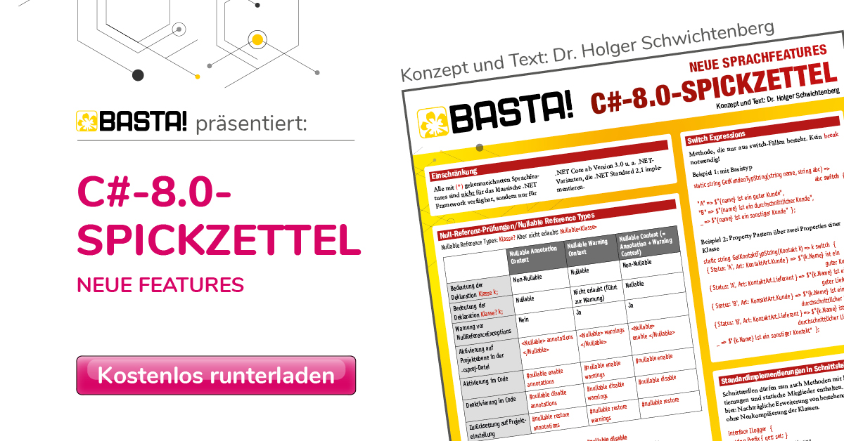 C# 8 Cheat Sheet: Kostenloser Spickzettel